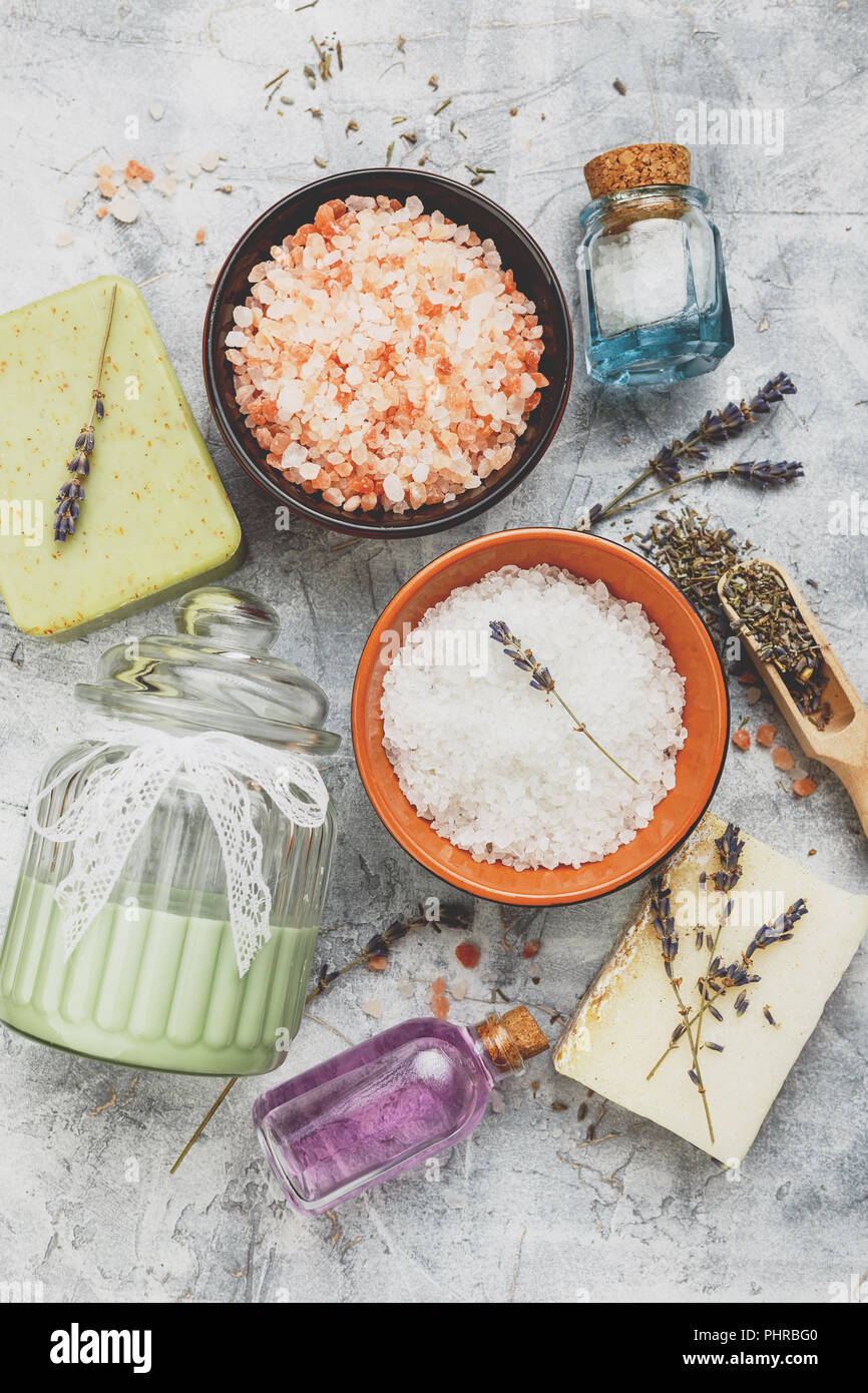 Hygiene items for bath and spa Stock Photo - Alamy