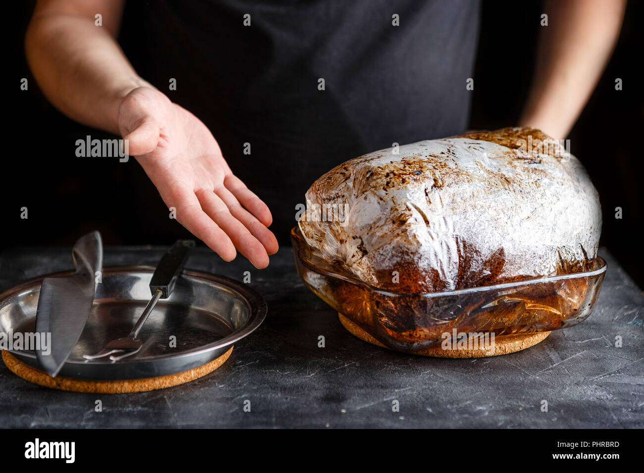 Baked meat on a plate Stock Photo - Alamy