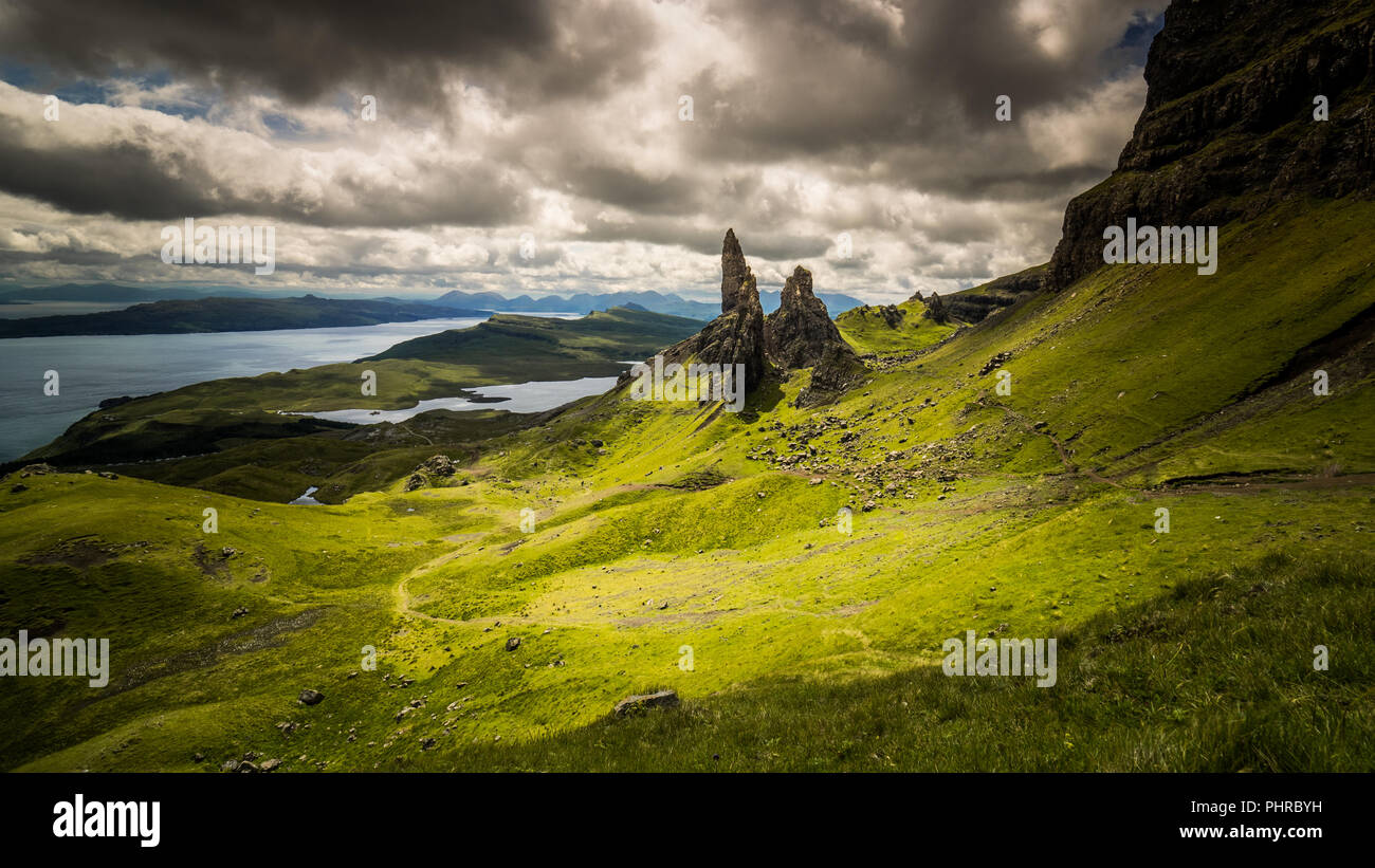 Old man of Stor, Isle of Skye with dramatic sky Stock Photo - Alamy