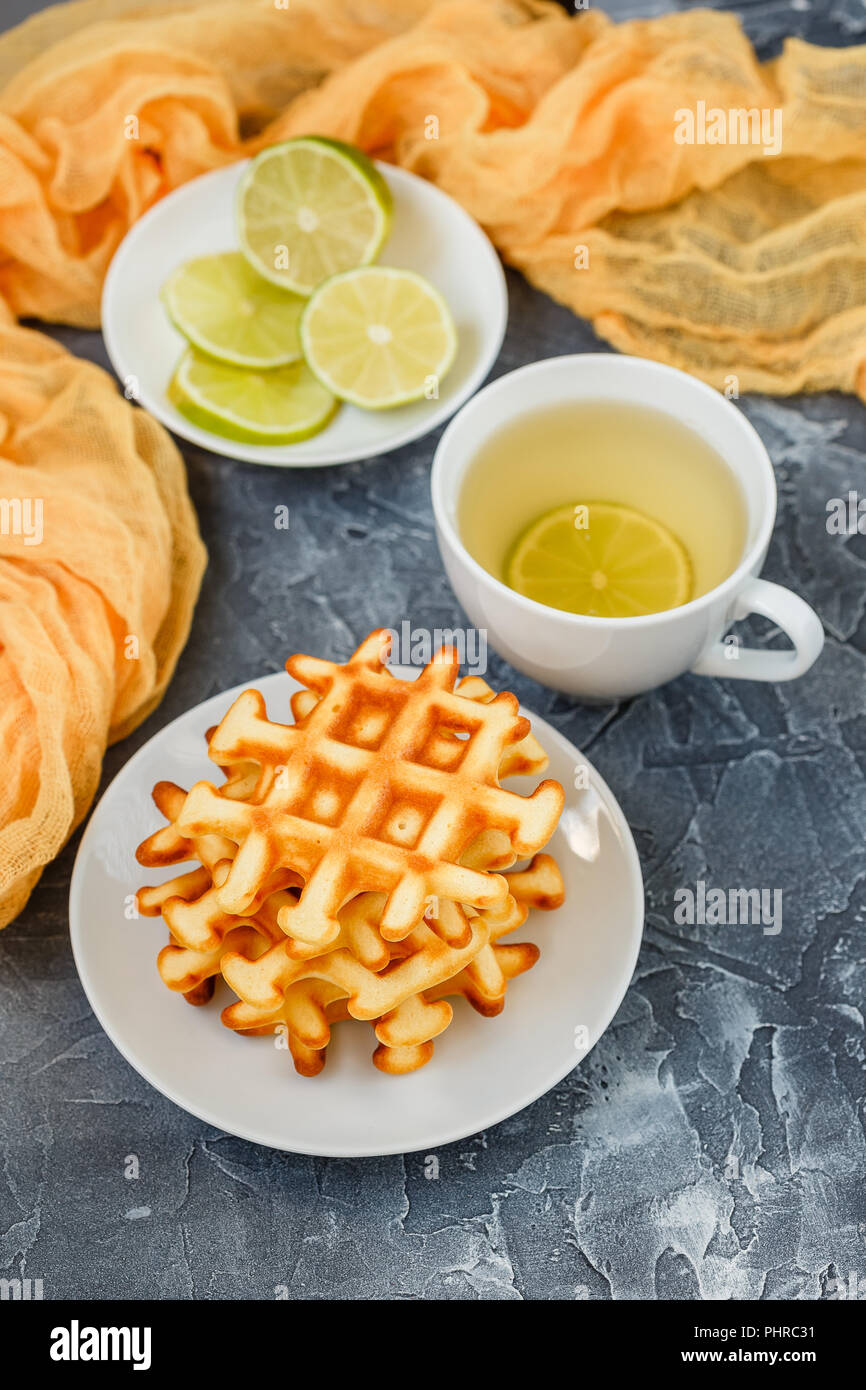 Belgian waffles and Tea Stock Photo - Alamy