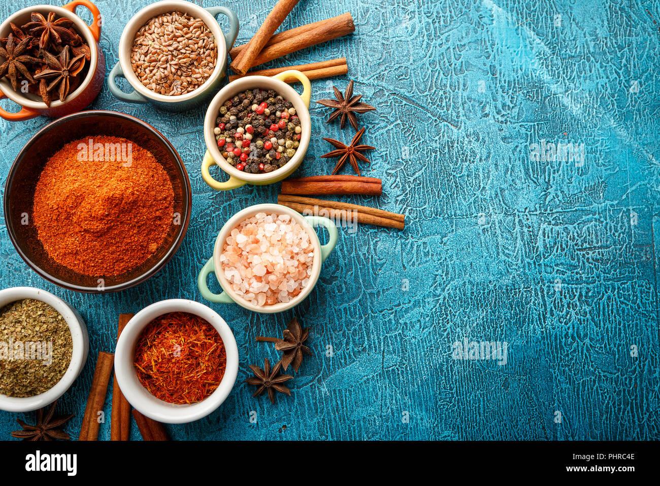 Spices and condiments in small bowls Stock Photo - Alamy