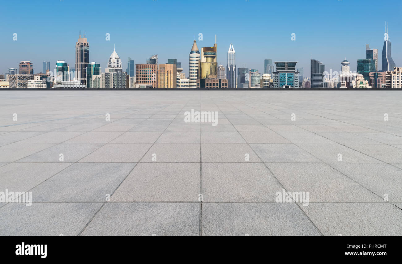 empty floor with modern building Stock Photo - Alamy