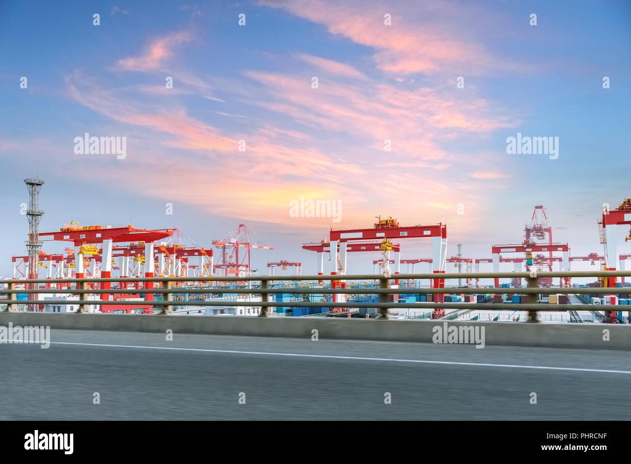 container terminal with highway Stock Photo - Alamy