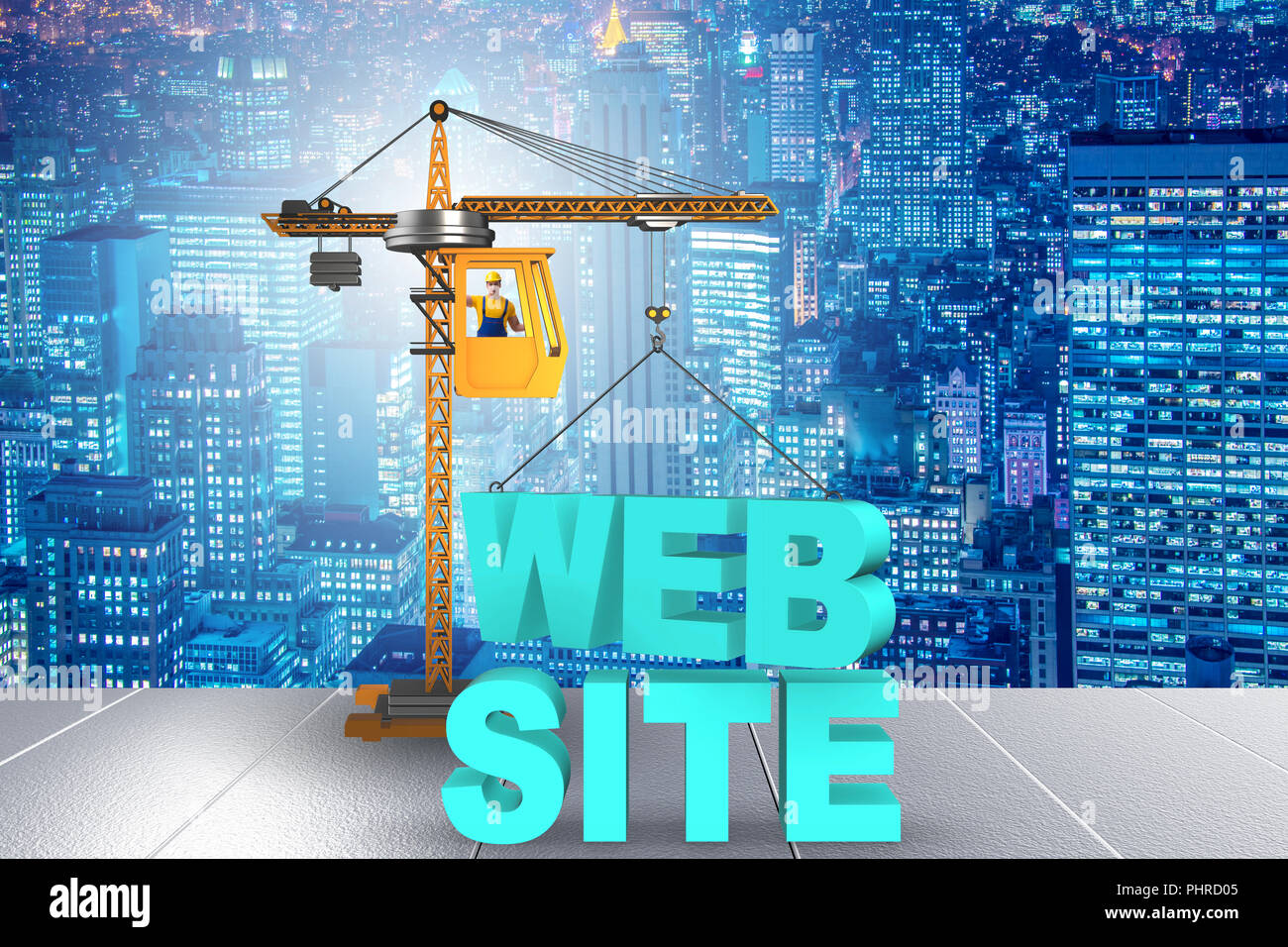 Web site construction concept with crane and letters Stock Photo - Alamy