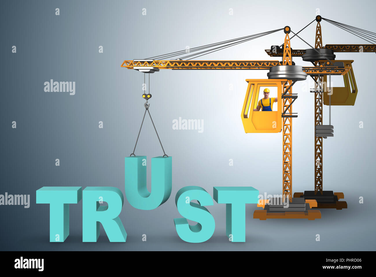 Trust concept with crane and words Stock Photo - Alamy
