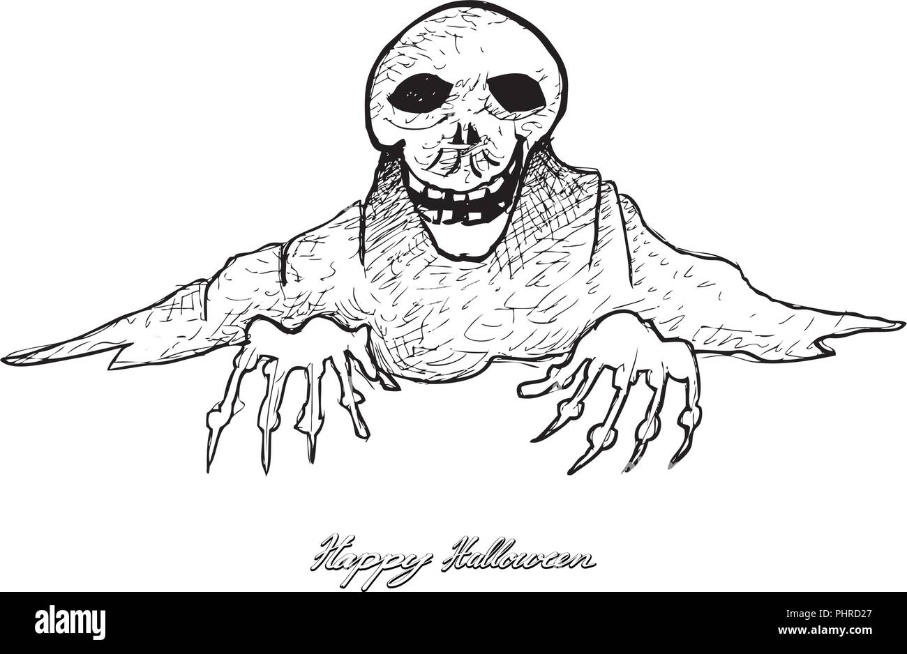 Holidays And Celebrations, Illustration Hand Drawn Sketch of Skeleton ...