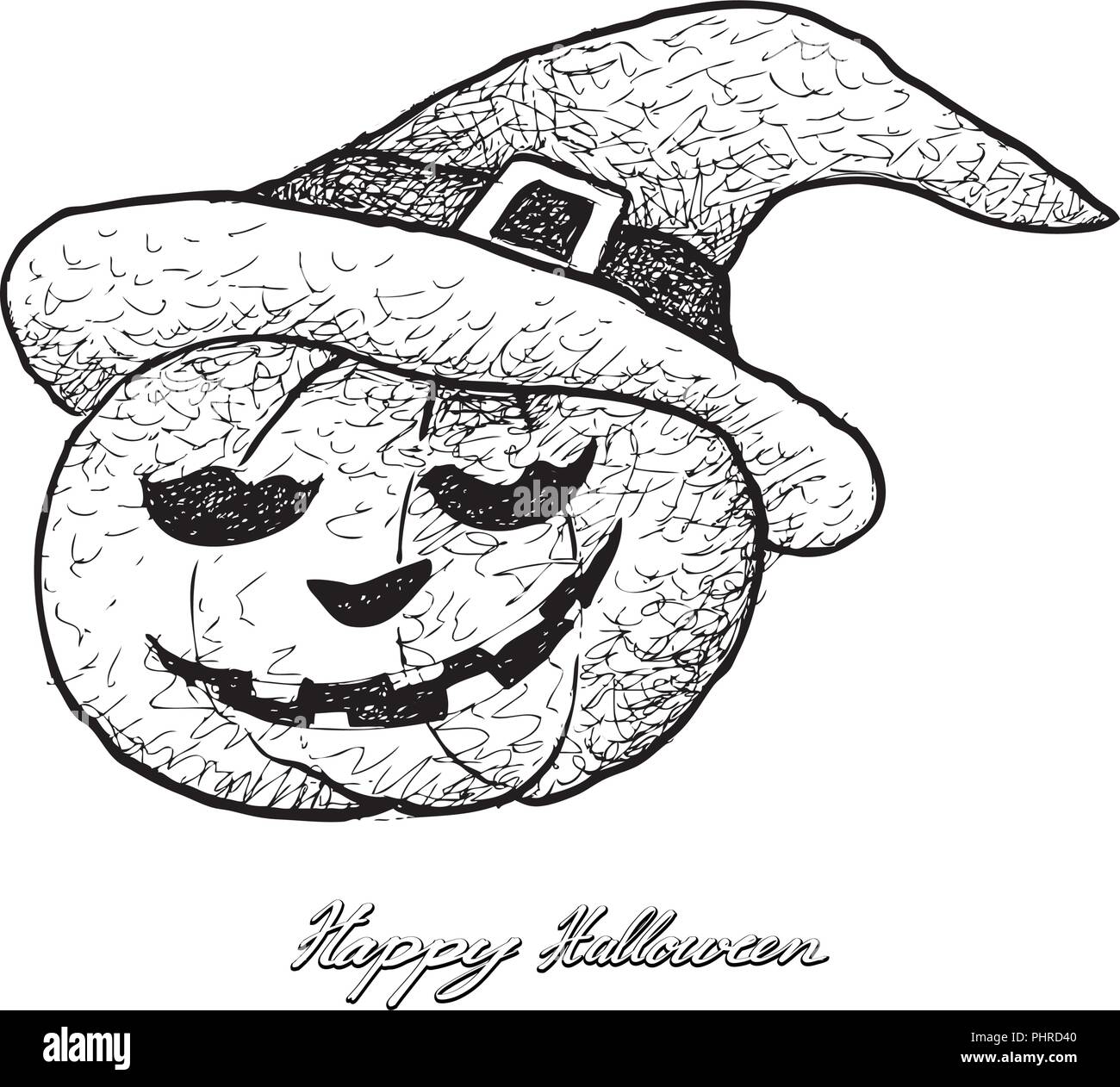 Holidays And Celebrations, Illustration Hand Drawn Sketch of Jack-o ...