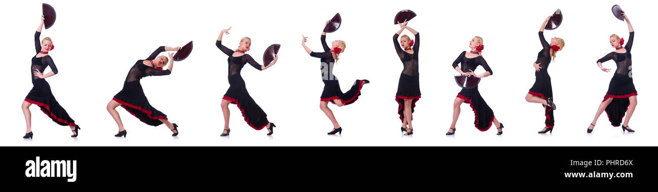Woman dancing spanish dance isolated on white Stock Photo - Alamy