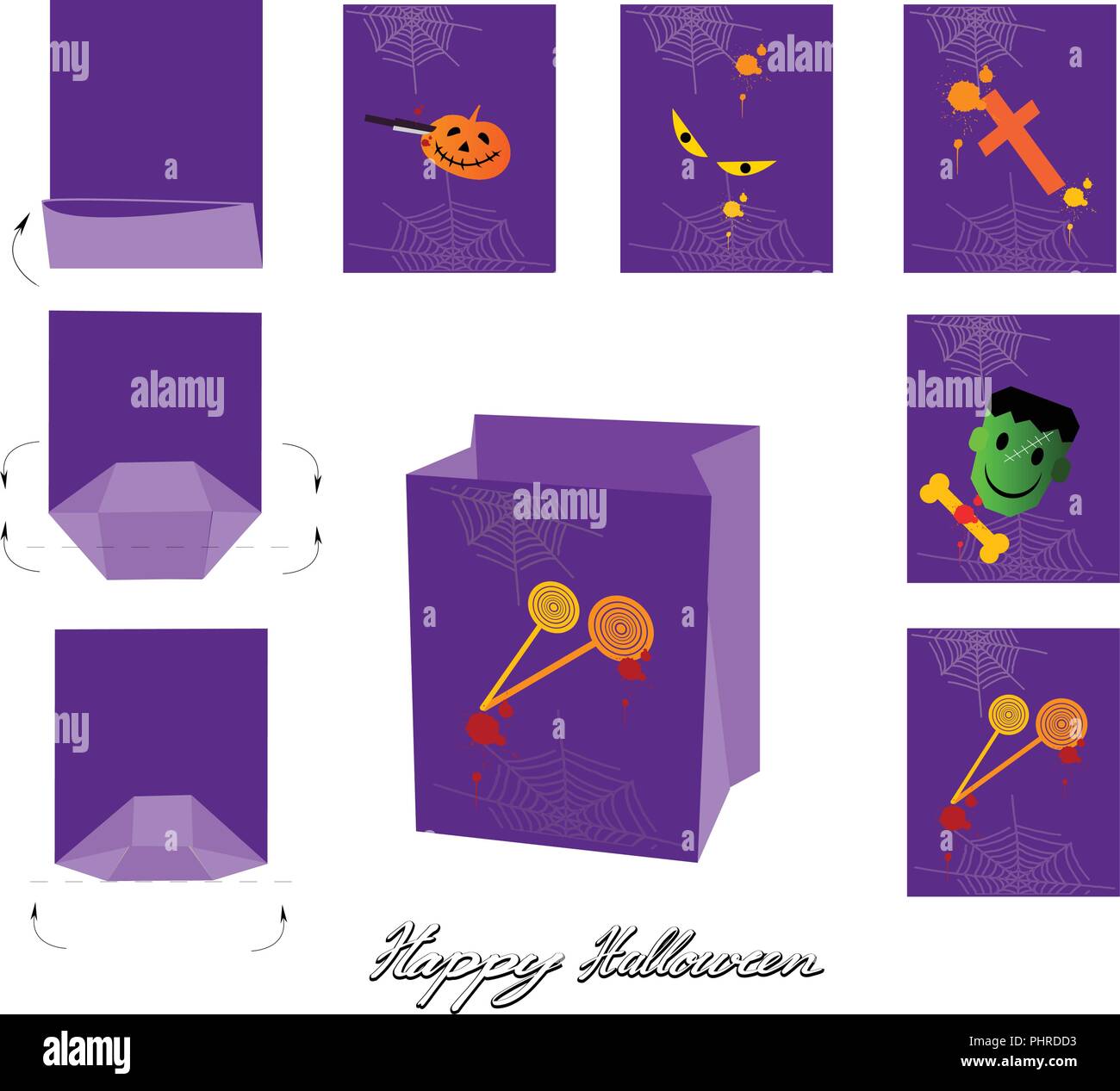 Illustration Set of Happy Jack-o-Lantern Pumpkins and Evils Paper Bag ...