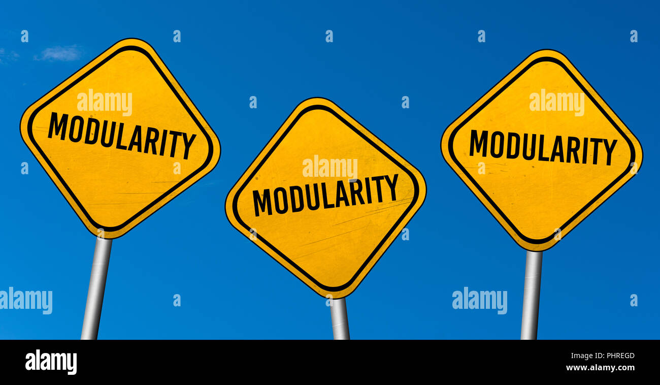 Modularity - yellow signs with blue sky Stock Photo - Alamy