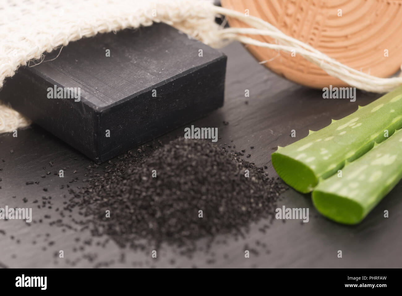 block of natural carbon soap with aloe vera Stock Photo - Alamy