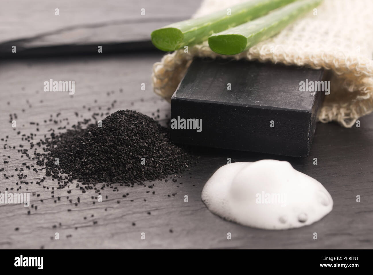 block of natural carbon soap with aloe vera Stock Photo - Alamy