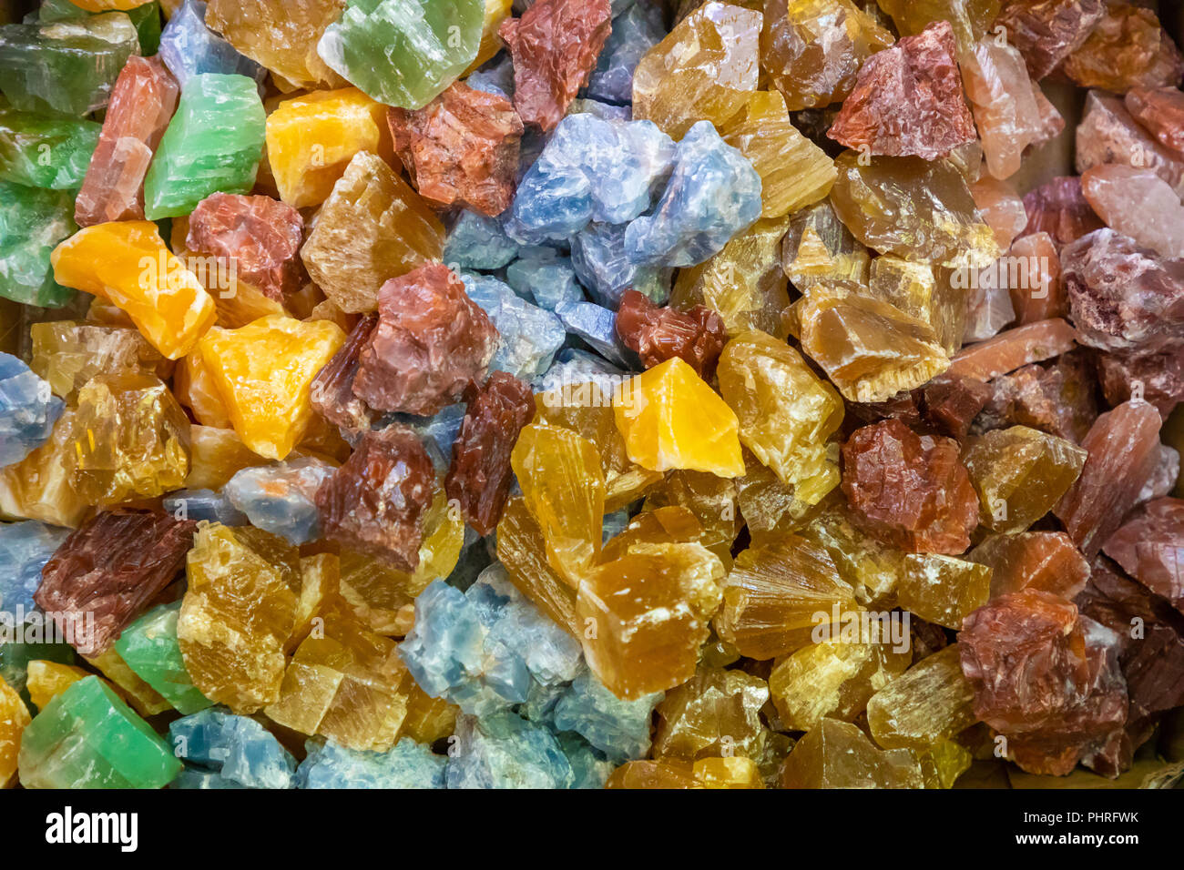 Closeup shot of colorful calcite crystals, geological background Stock ...