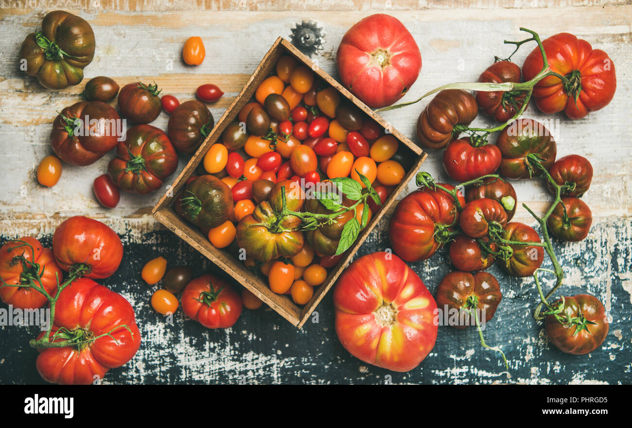 Flat -lay of fresh colorful tomatoes, top view Stock Photo - Alamy
