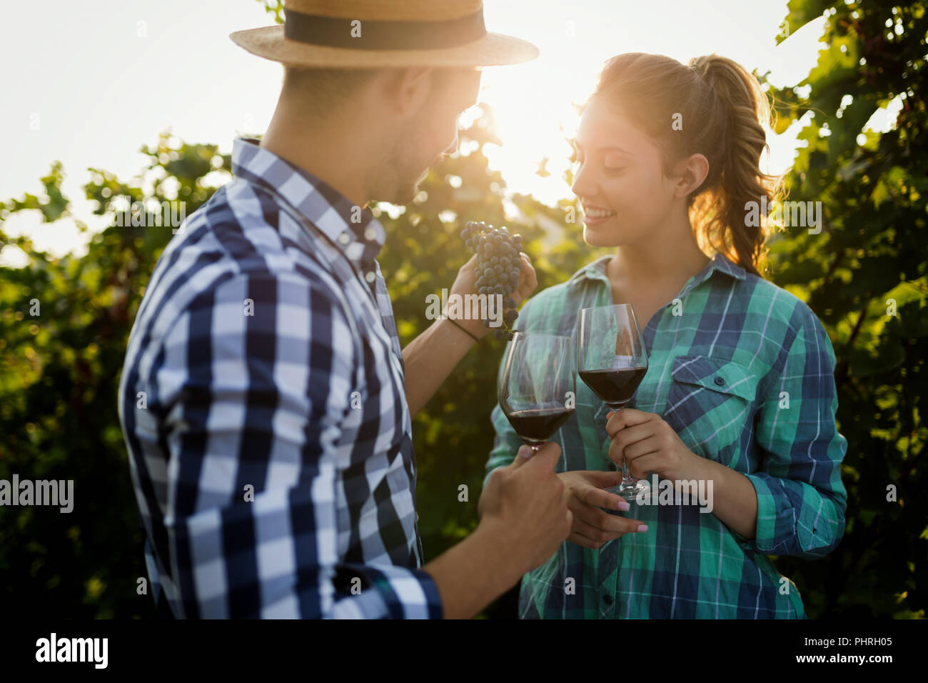 People tasting wine in vineyard Stock Photo - Alamy