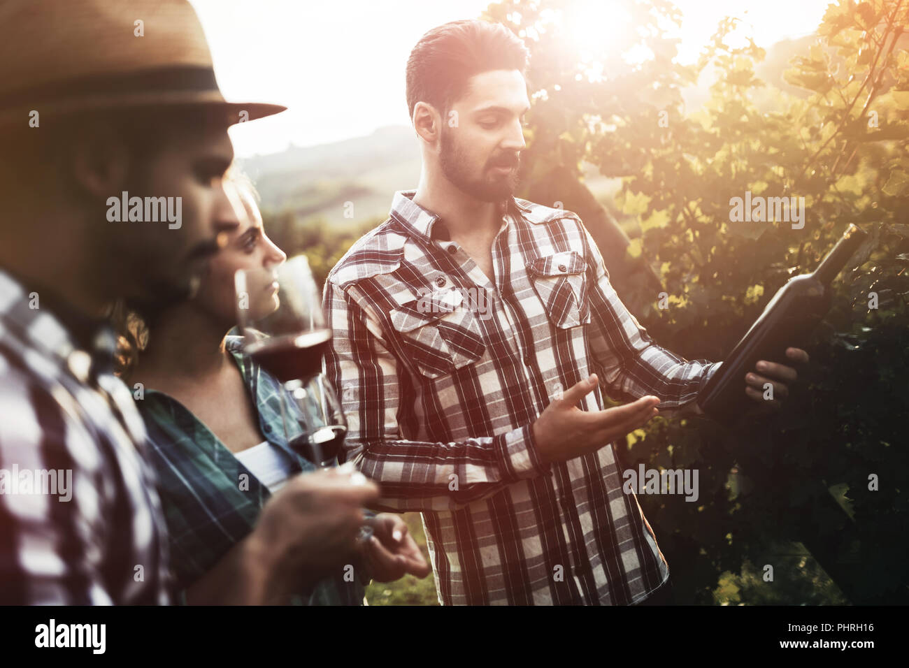 People sampling and tasting wines in vineyard Stock Photo - Alamy