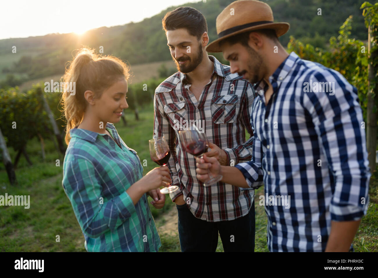 Wine grower and people in vineyard Stock Photo - Alamy