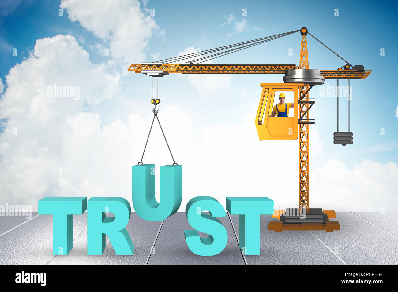 Trust concept with crane and words Stock Photo - Alamy