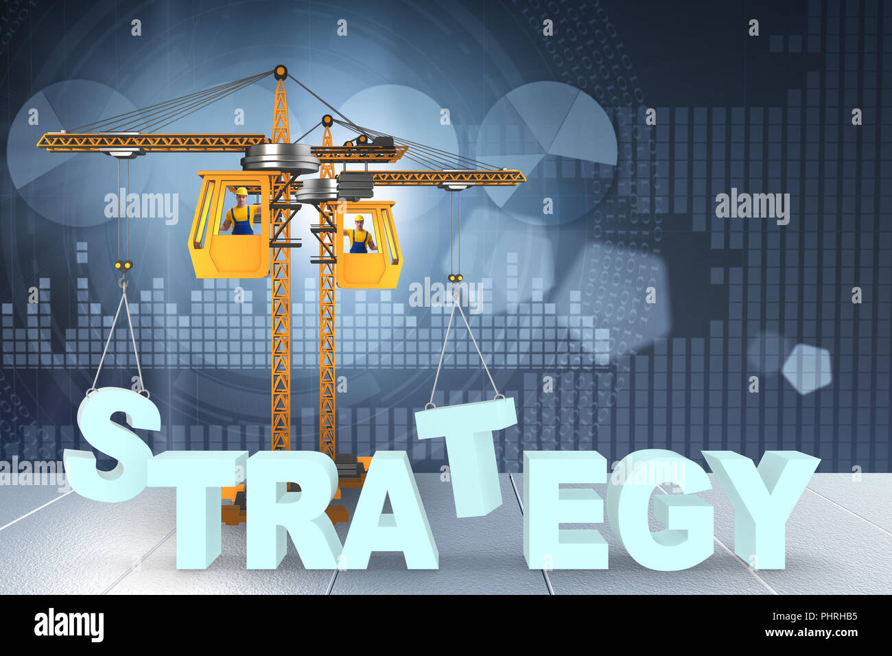 Plan and strategy concept with crane lifting letters Stock Photo - Alamy