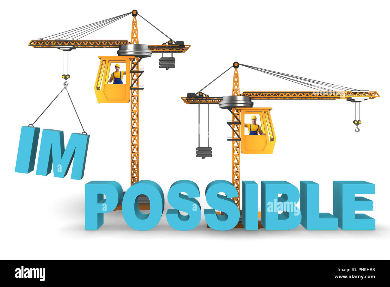 Impossible turning into possible concept with crane Stock Photo - Alamy