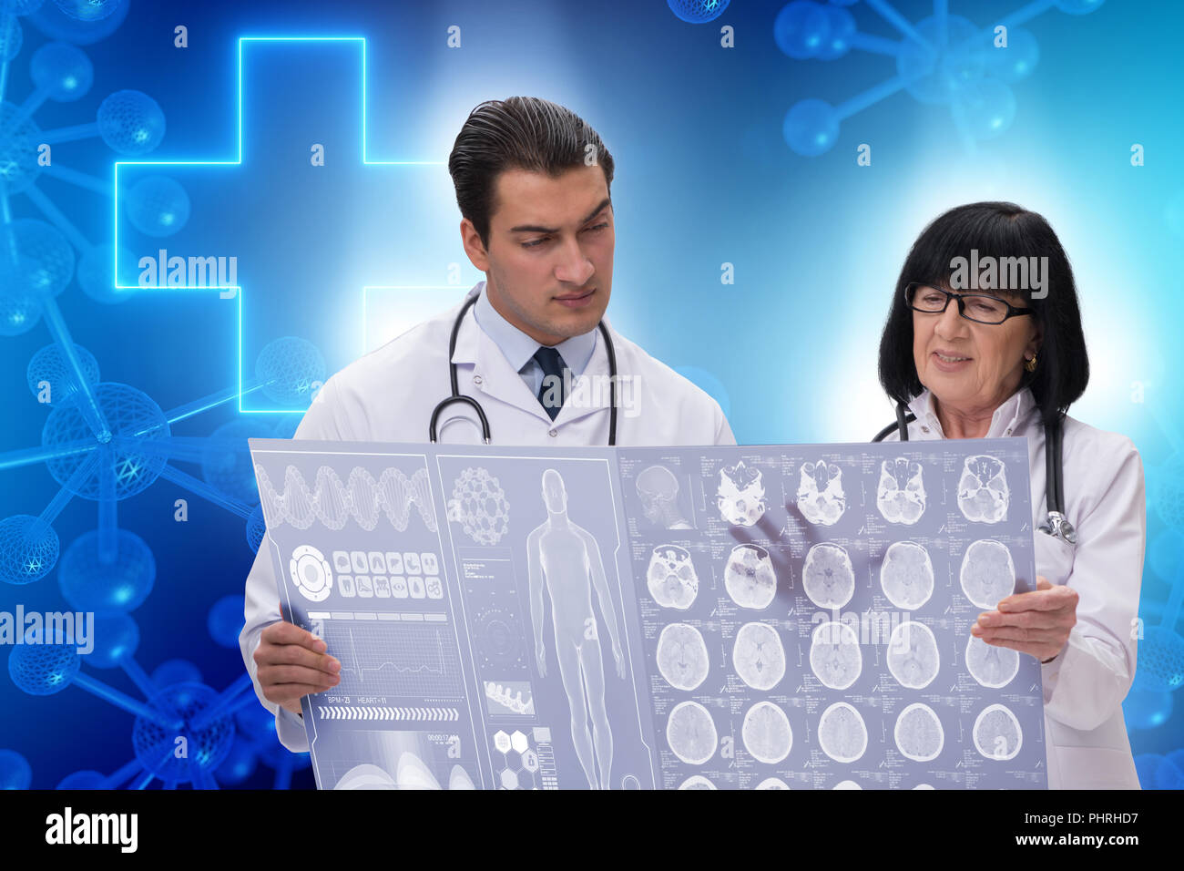 Two doctors discussing x-ray image in telemedicine concept Stock Photo ...