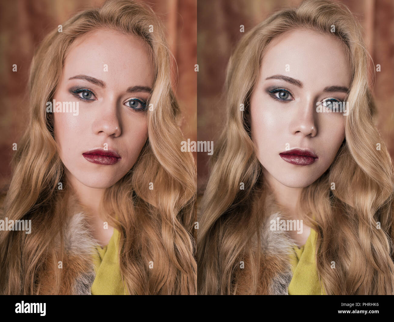 Face of beautiful woman before and after retouch Stock Photo - Alamy