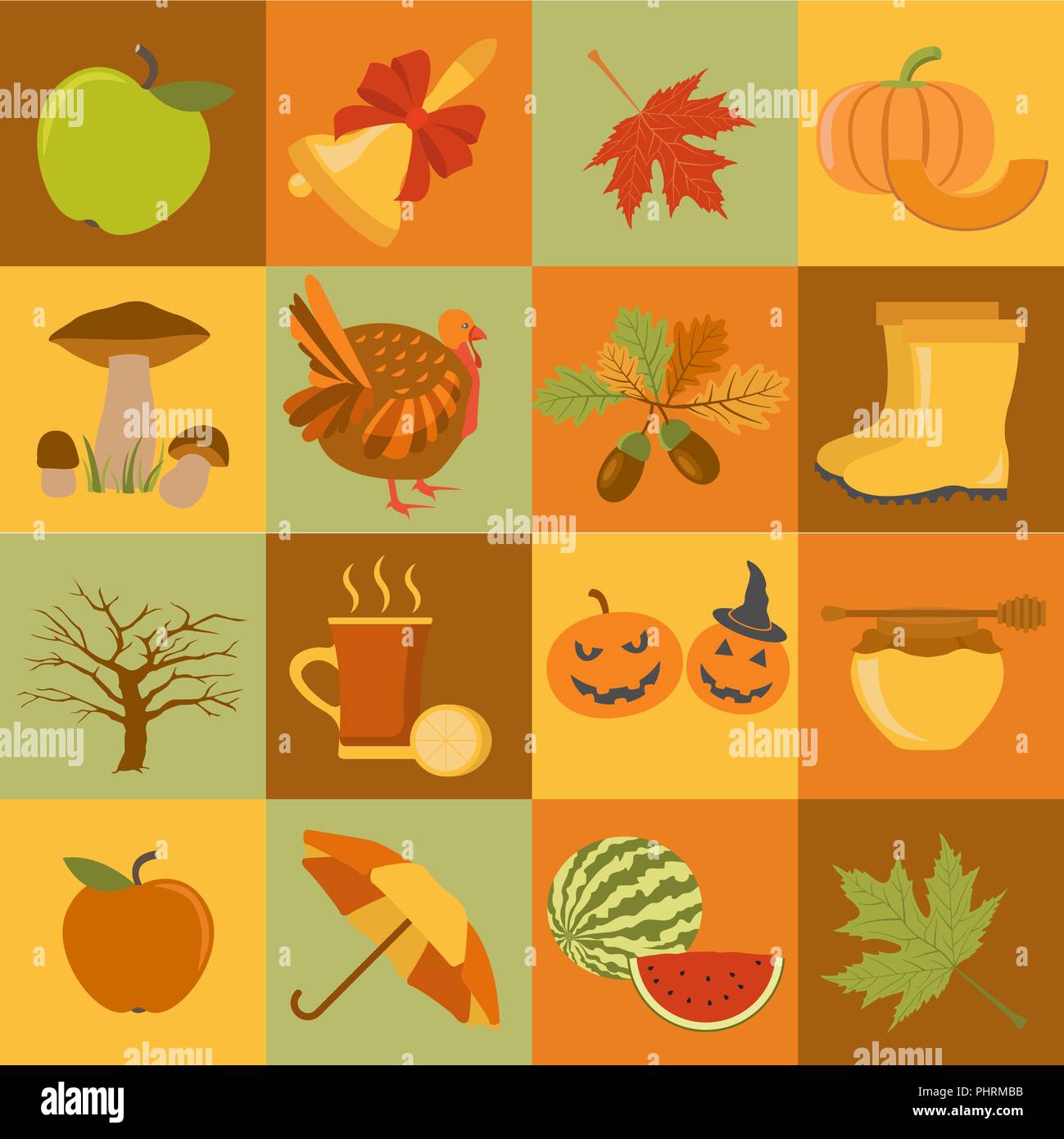 Autumn icon set. Halloween and Thanksgiving day. Flat design. Vector ...