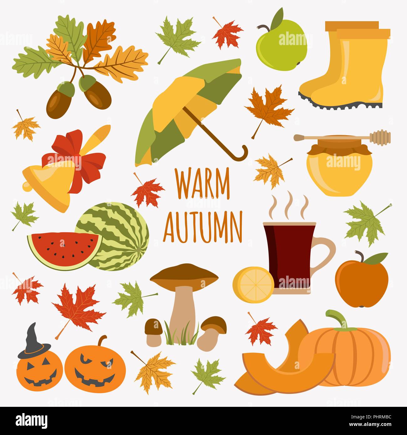Autumn icon set. Halloween and Thanksgiving day. Flat design. Vector ...