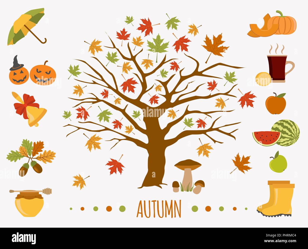 Autumn icon set. Halloween and Thanksgiving day. Flat design. Vector ...