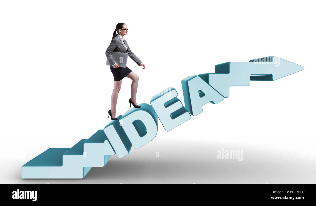Concept of idea with businesswoman climbing steps stairs Stock Photo ...