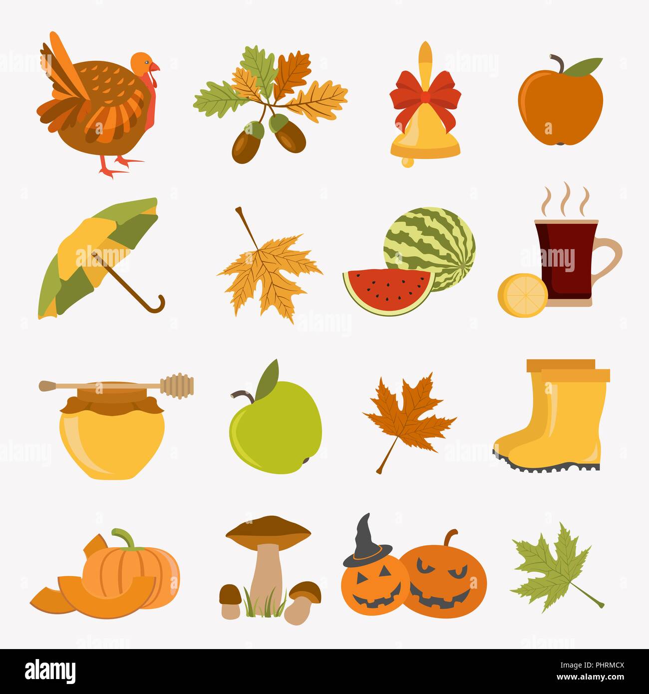 Autumn icon set. Halloween and Thanksgiving day. Flat design. Vector ...