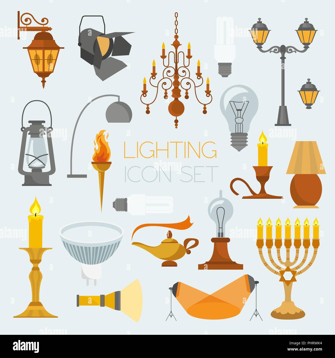 Lighting elements icon set. Vector illustration Stock Vector Image ...