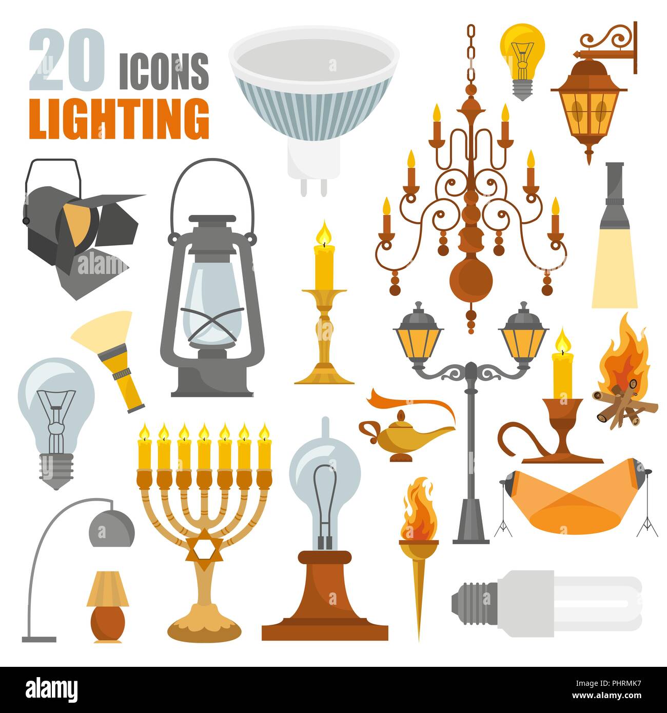 Lighting elements icon set. Vector illustration Stock Vector Image ...