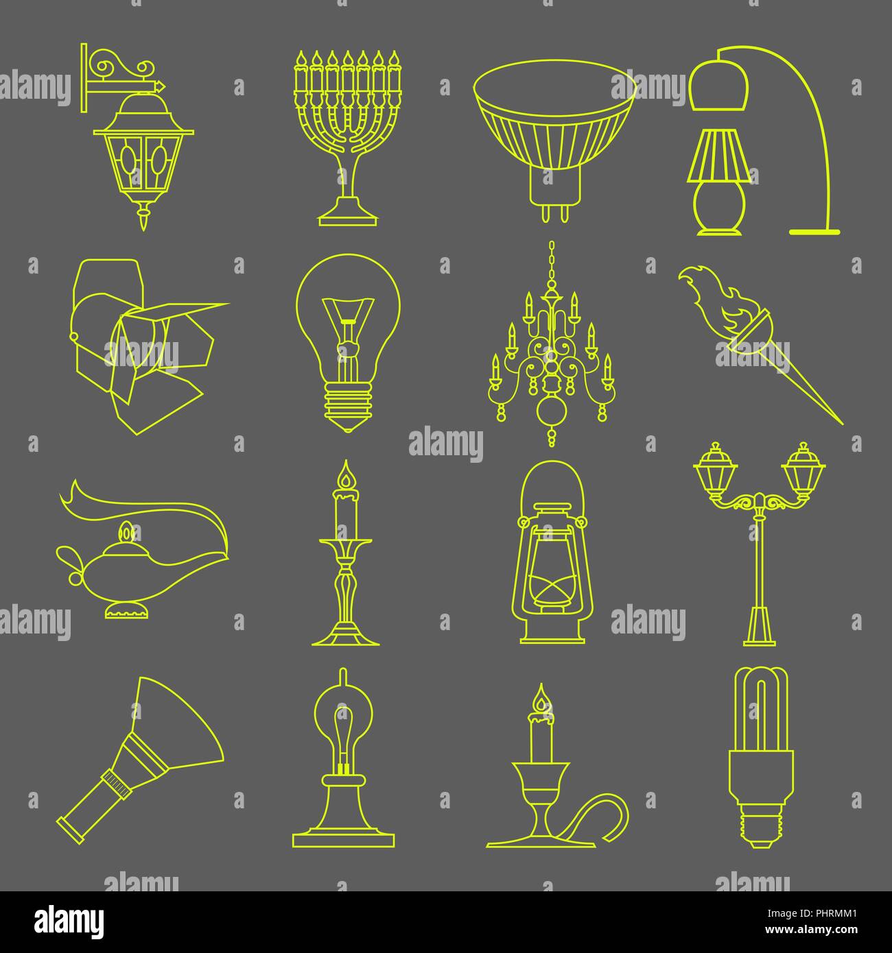 Lighting elements icon set. Thin line design. Vector illustration Stock ...