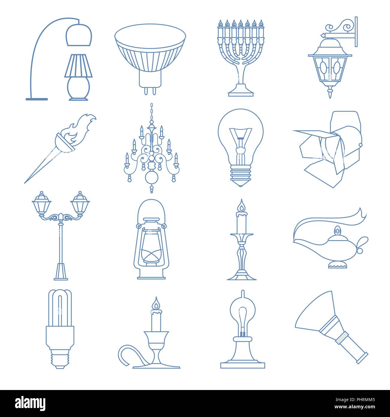 Lighting elements icon set. Thin line design. Vector illustration Stock ...