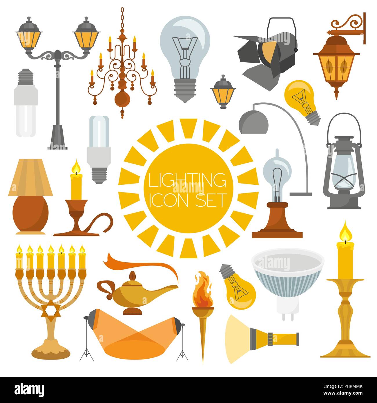 Lighting elements icon set. Vector illustration Stock Vector Image ...