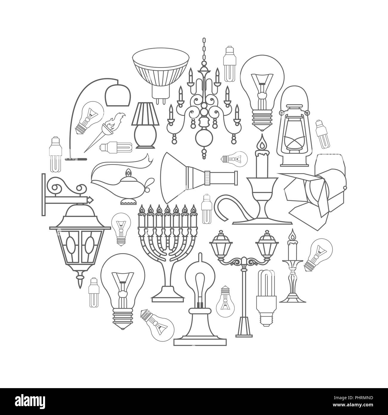 Lighting elements icon set. Thin line design. Vector illustration Stock ...