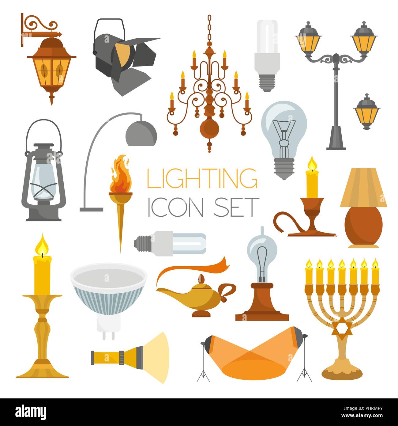 Lighting elements icon set. Vector illustration Stock Vector Image ...