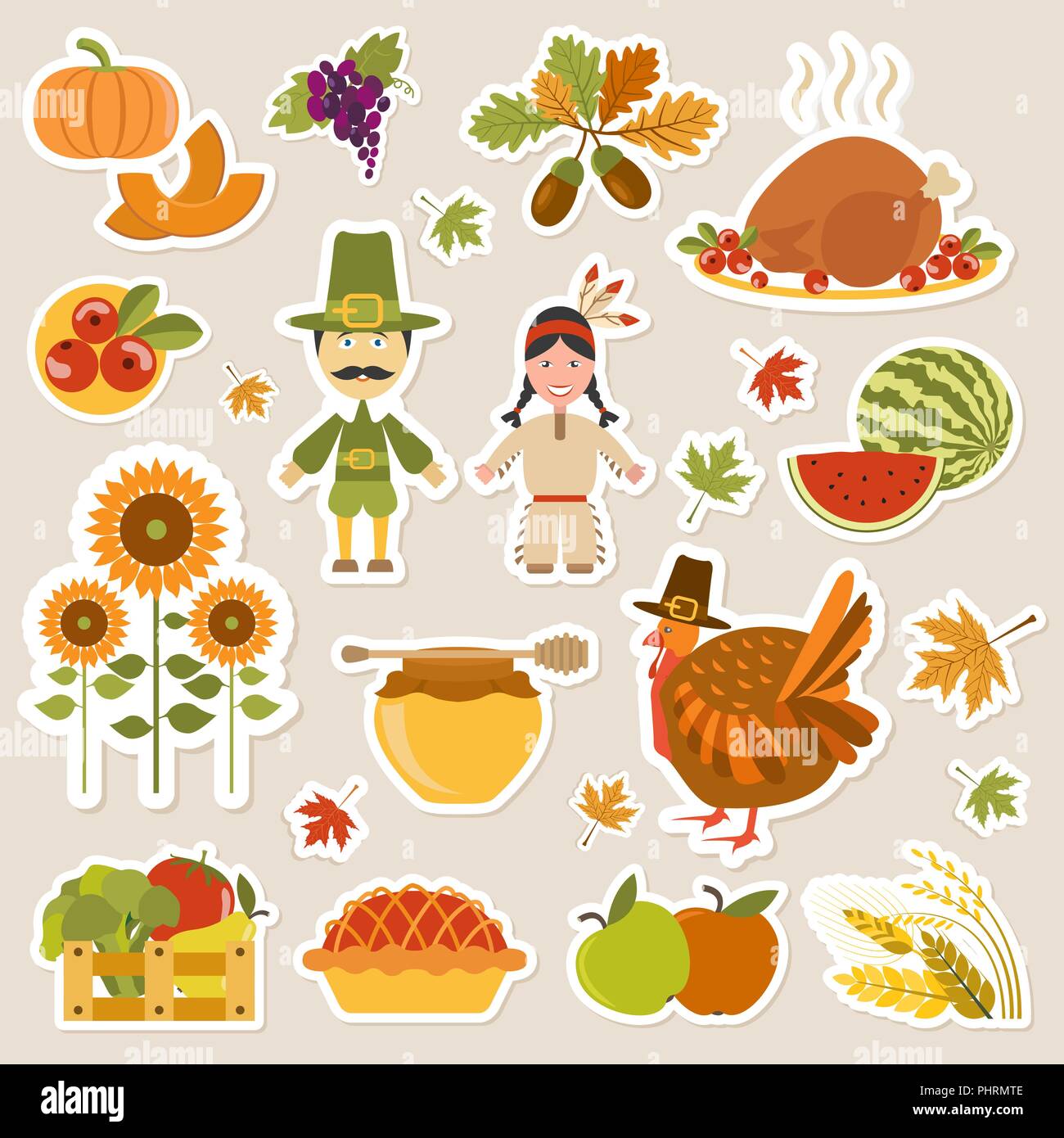 Thanksgiving day icon set. Flat style. Vector illustration Stock Vector ...