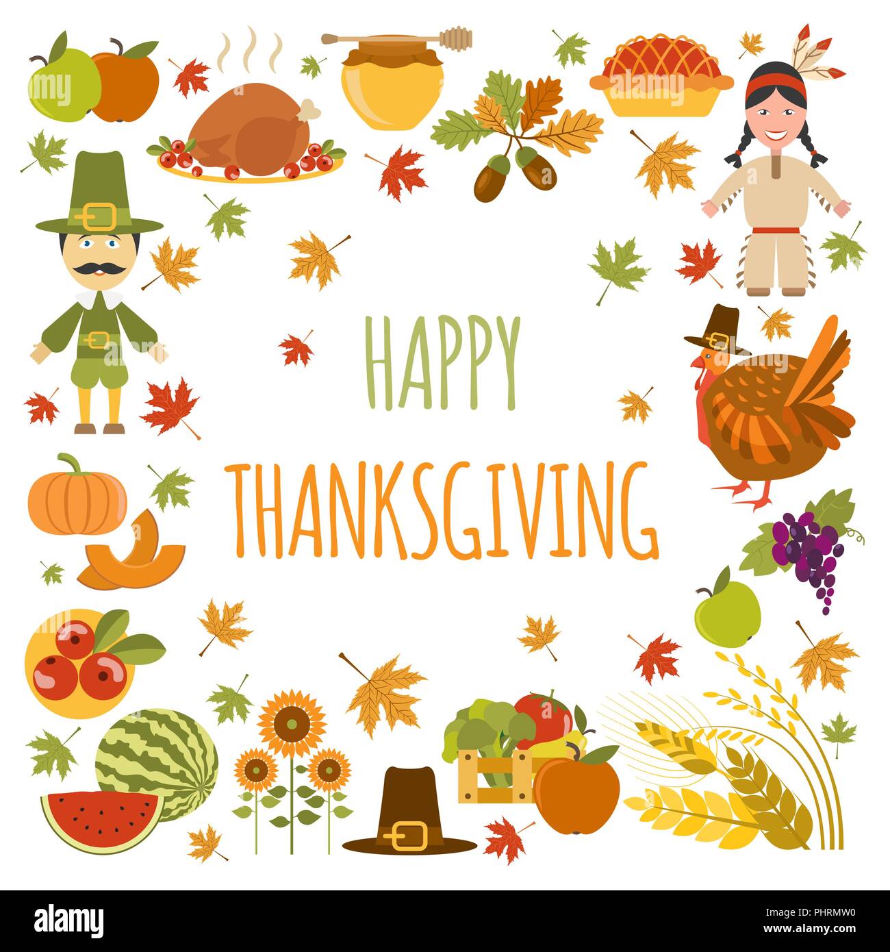 Thanksgiving day icon set. Flat style. Vector illustration Stock Vector ...