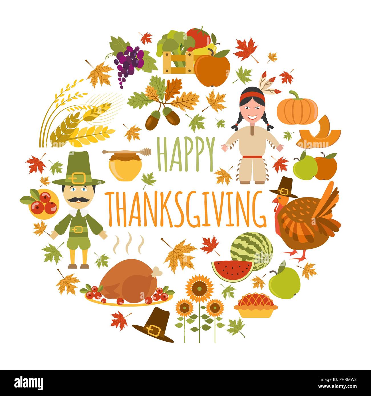 Thanksgiving day icon set. Flat style. Vector illustration Stock Vector ...