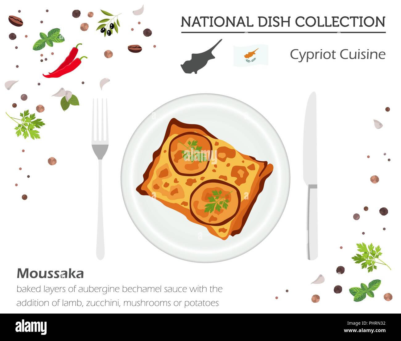 Cyprus Cuisine. European national dish collection. Moussaka isolated on ...