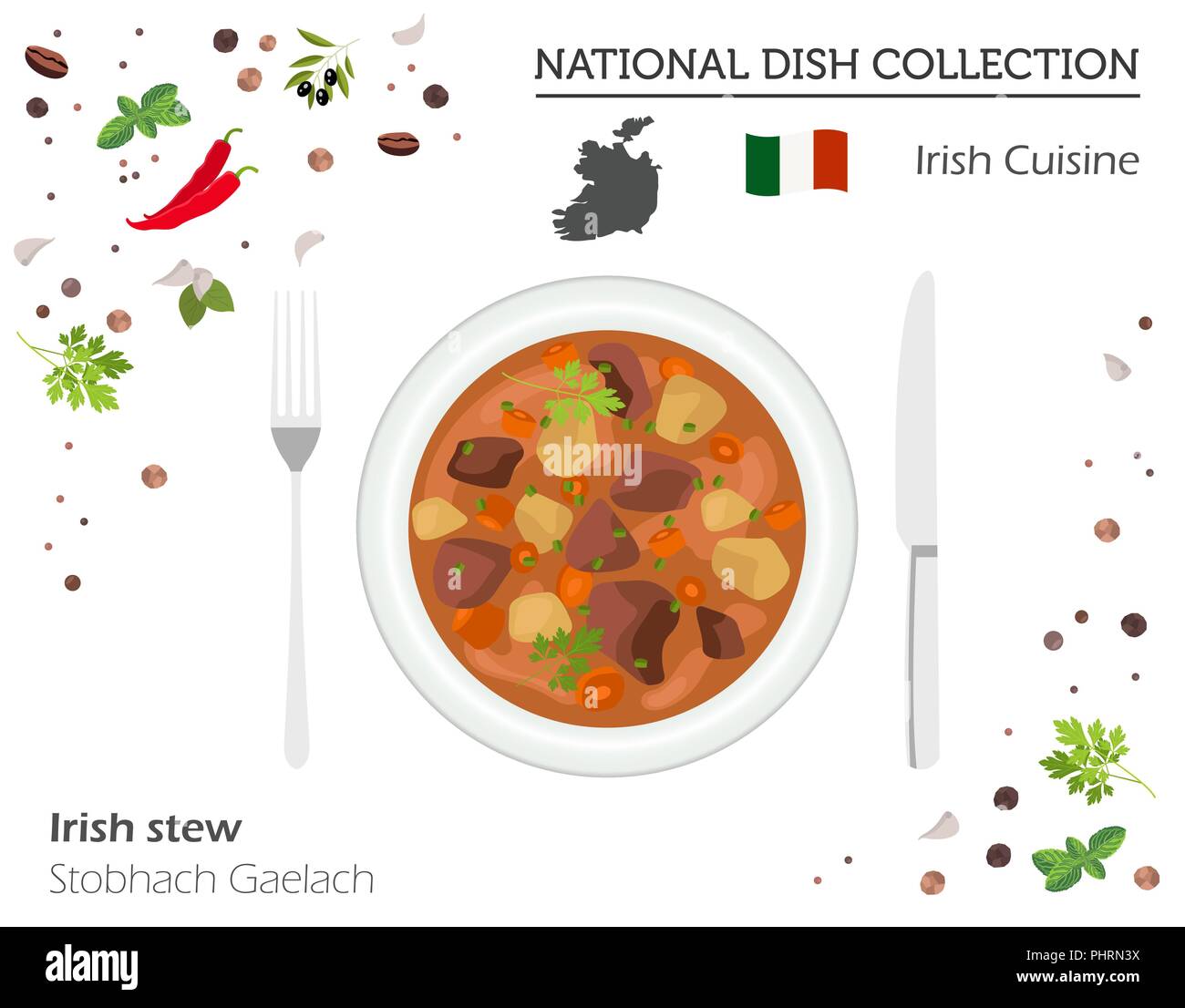 Irish Cuisine. European national dish collection. Irish stew isolated ...