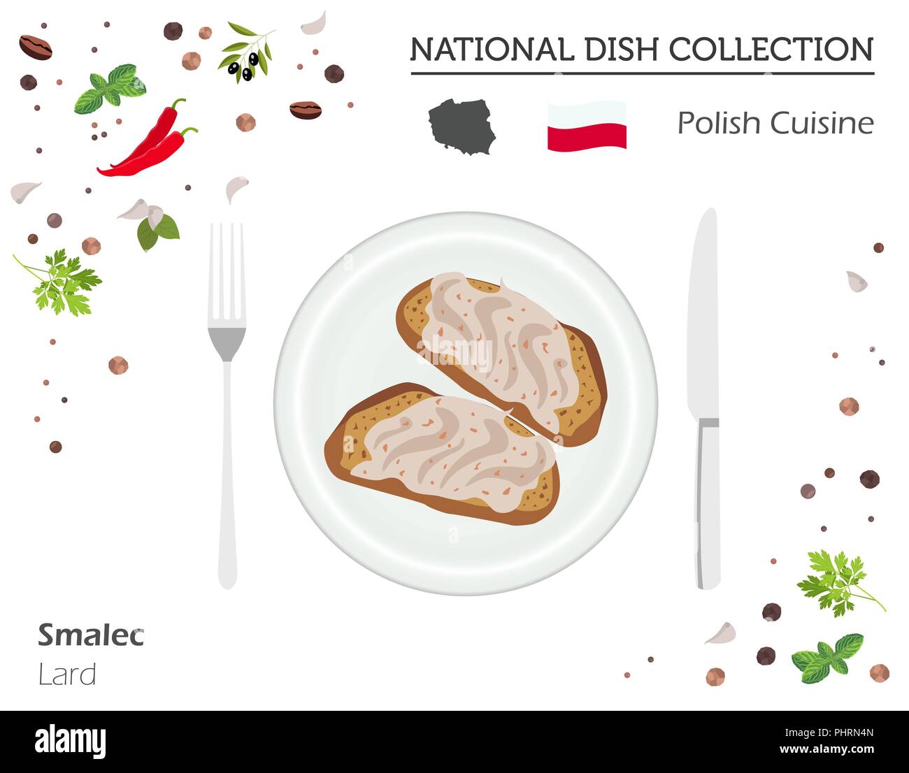 Polish Cuisine. European national dish collection. Lard isolated on ...