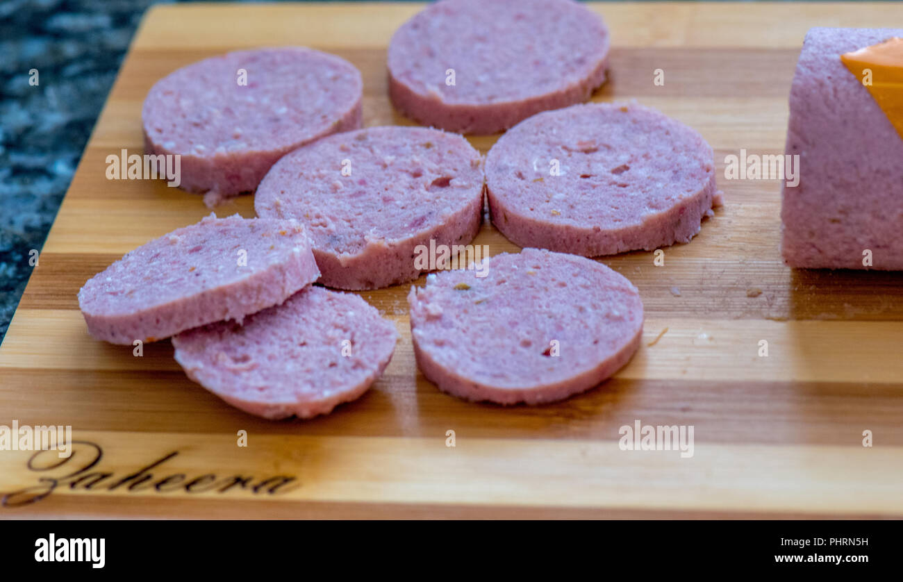 Polony spread on chopping board hi-res stock photography and images - Alamy