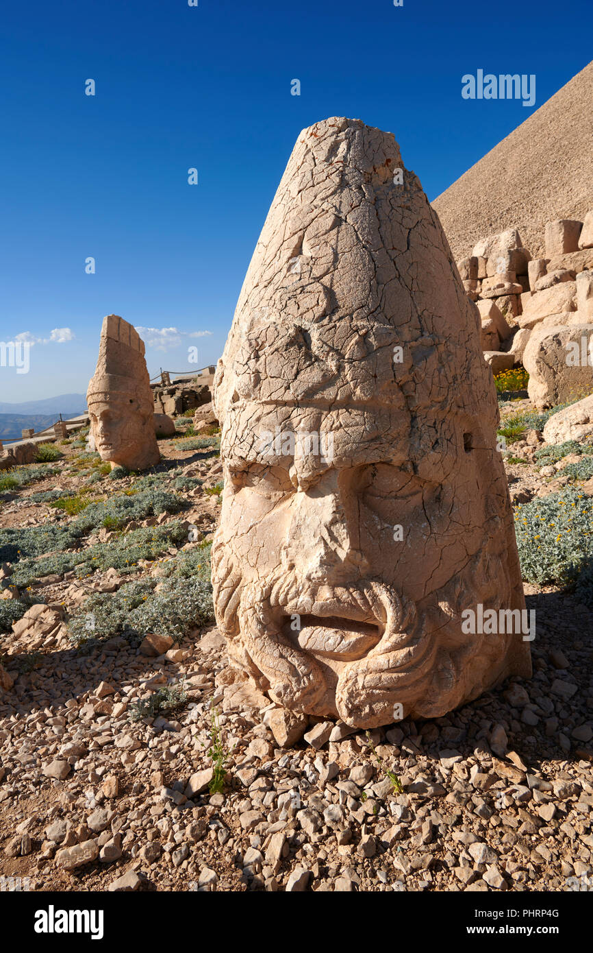Statue head of Zeus & Antiochus behind, the 62 BC Royal Tomb of King ...