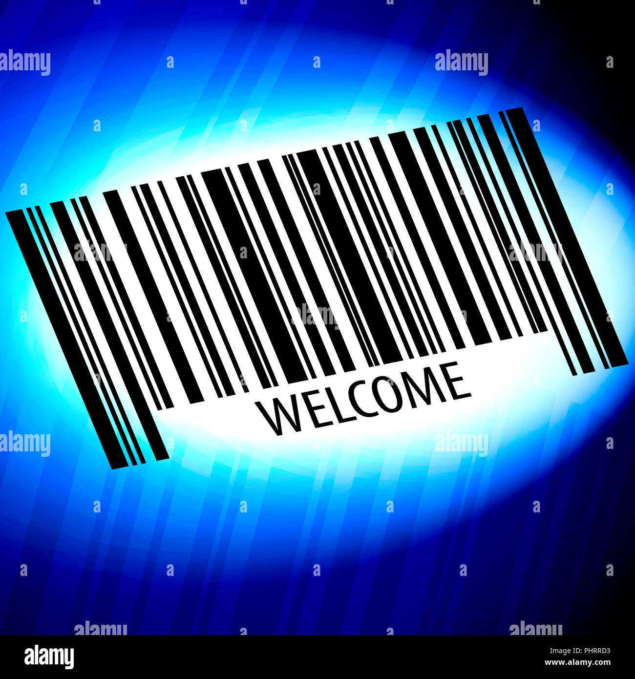 Welcome - barcode with blue Background Stock Photo - Alamy
