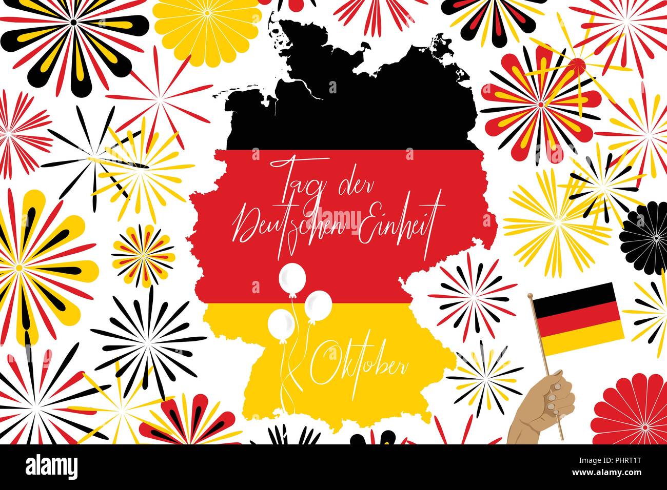 concept image of Germany map and abstarct fireworks and "German unity ...