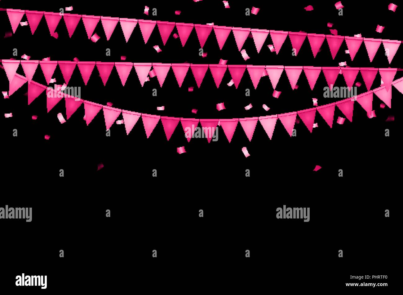 Party Background with Flags and Confetti Vector Illustration Stock ...