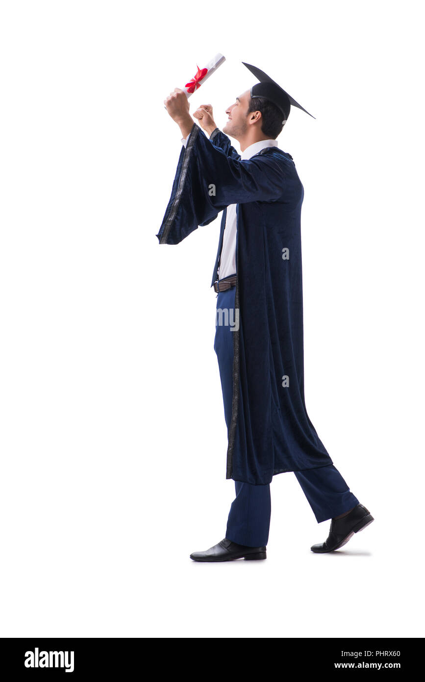 Student excited at his graduation isolated on white Stock Photo - Alamy
